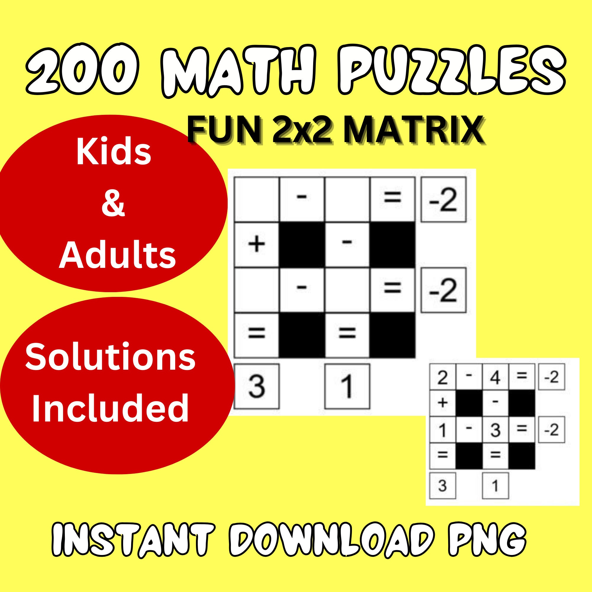 200 X Math Puzzles Matrix Equations Grid Classic Brain Teaser Logic ...