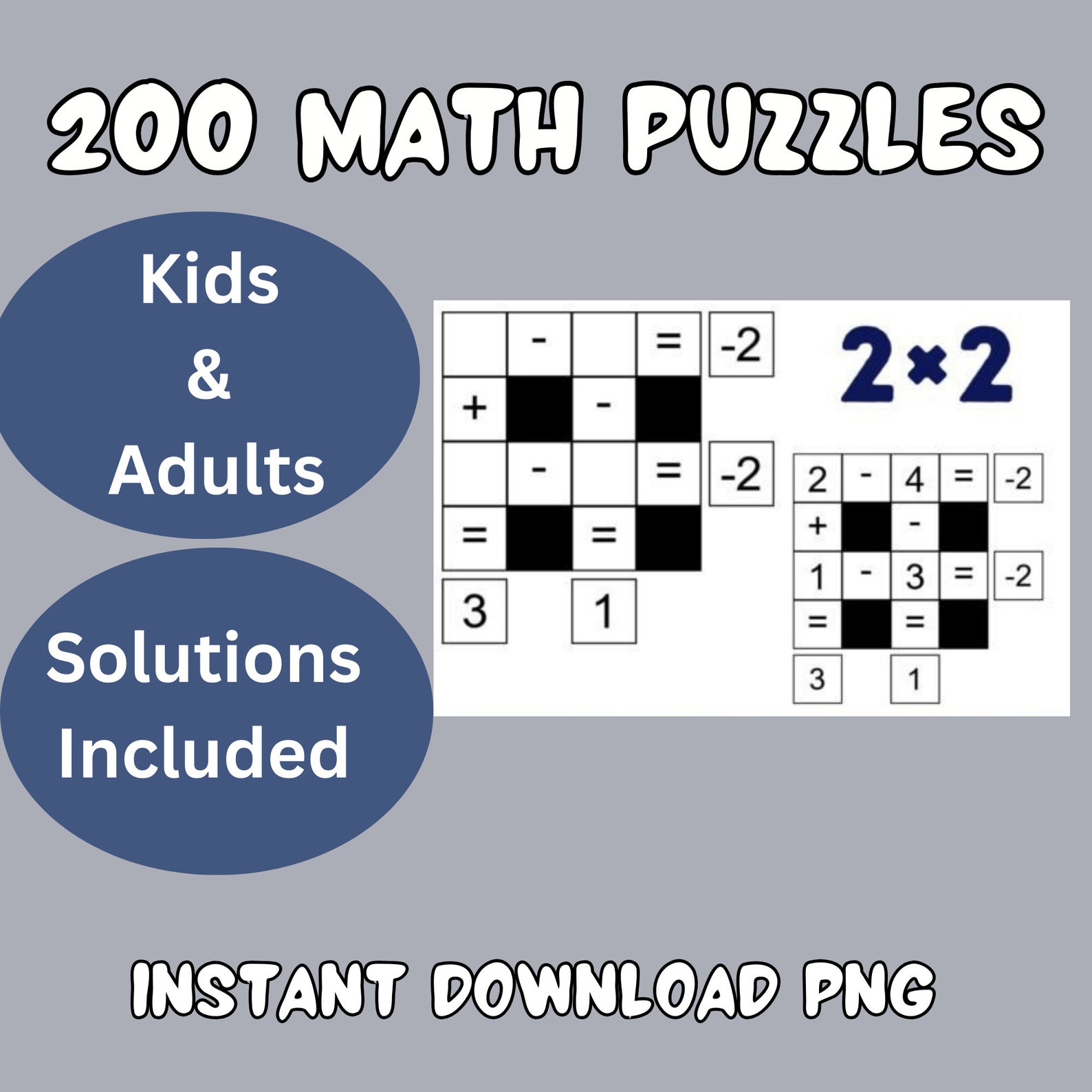 200 X Math Puzzles Matrix Equations Grid Classic Brain Teaser Logic ...