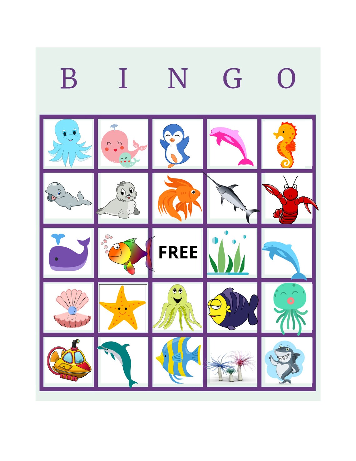 Sea Animals Bingo Cards: Kids' Printable Party Game (digital PDF ...