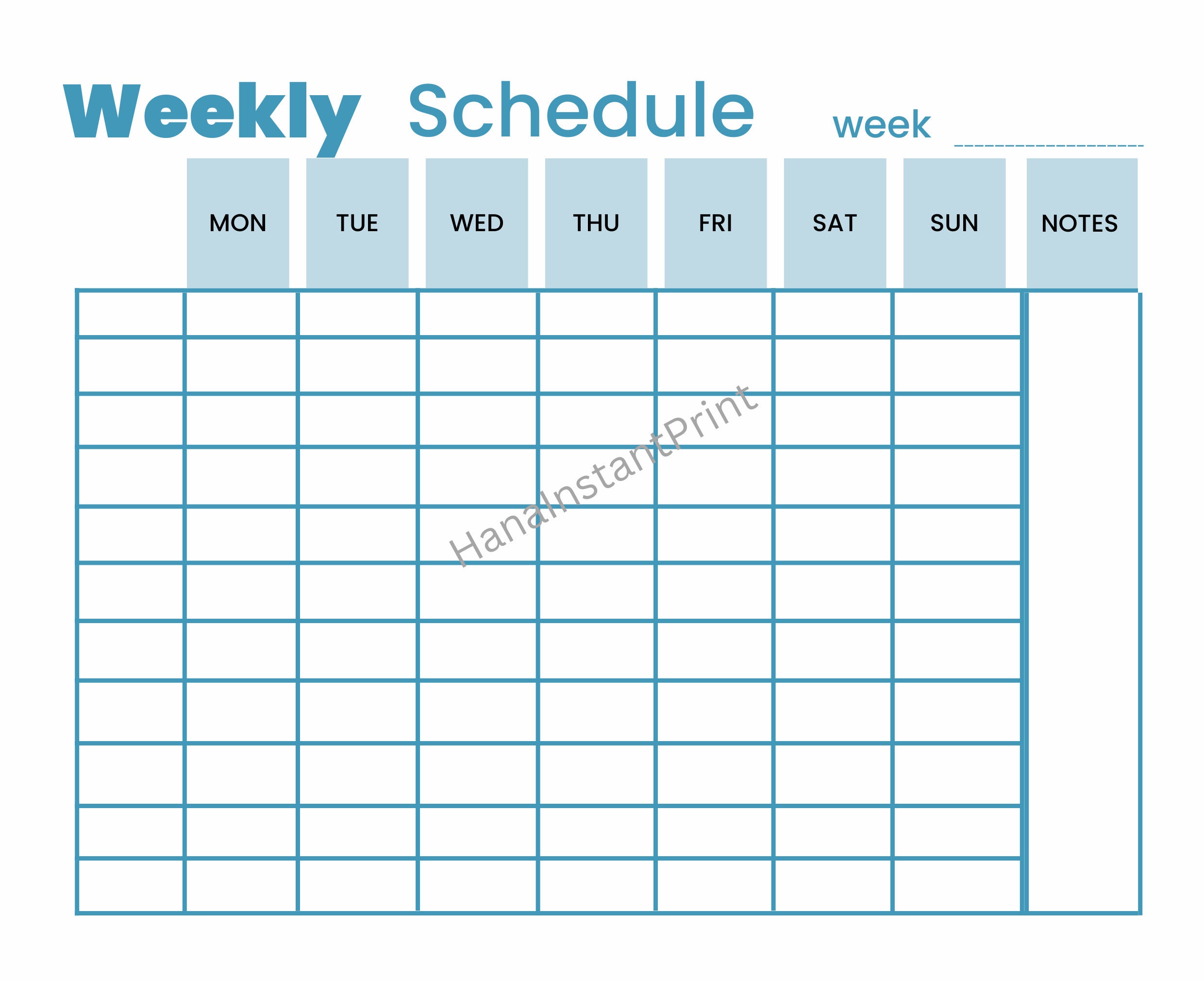 Printable Weekly Schedule Undated Weekly Planner Instant Download PDF ...