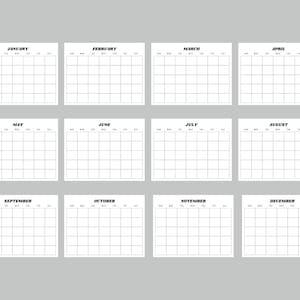 Printable MONTHLY Calendar With Undated Pages - 12 Month Calendar Blank ...