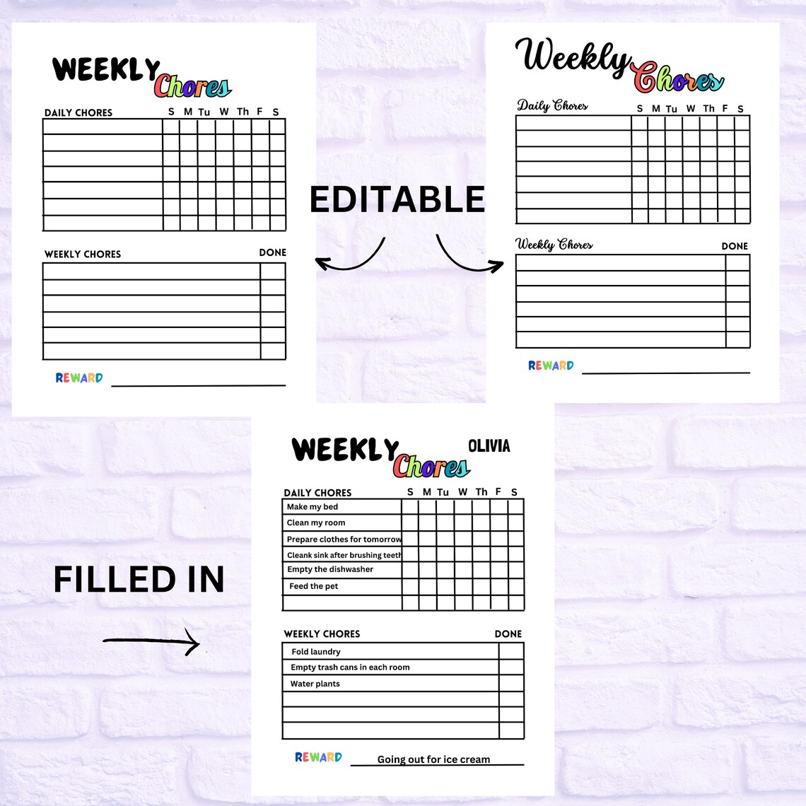 Printable Editable Chore Chart for Kids, Kids Chores, Kids Chore Chart ...