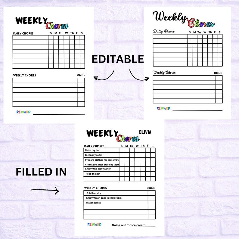 Printable Editable Chore Chart for Kids, Kids Chores, Kids Chore Chart ...