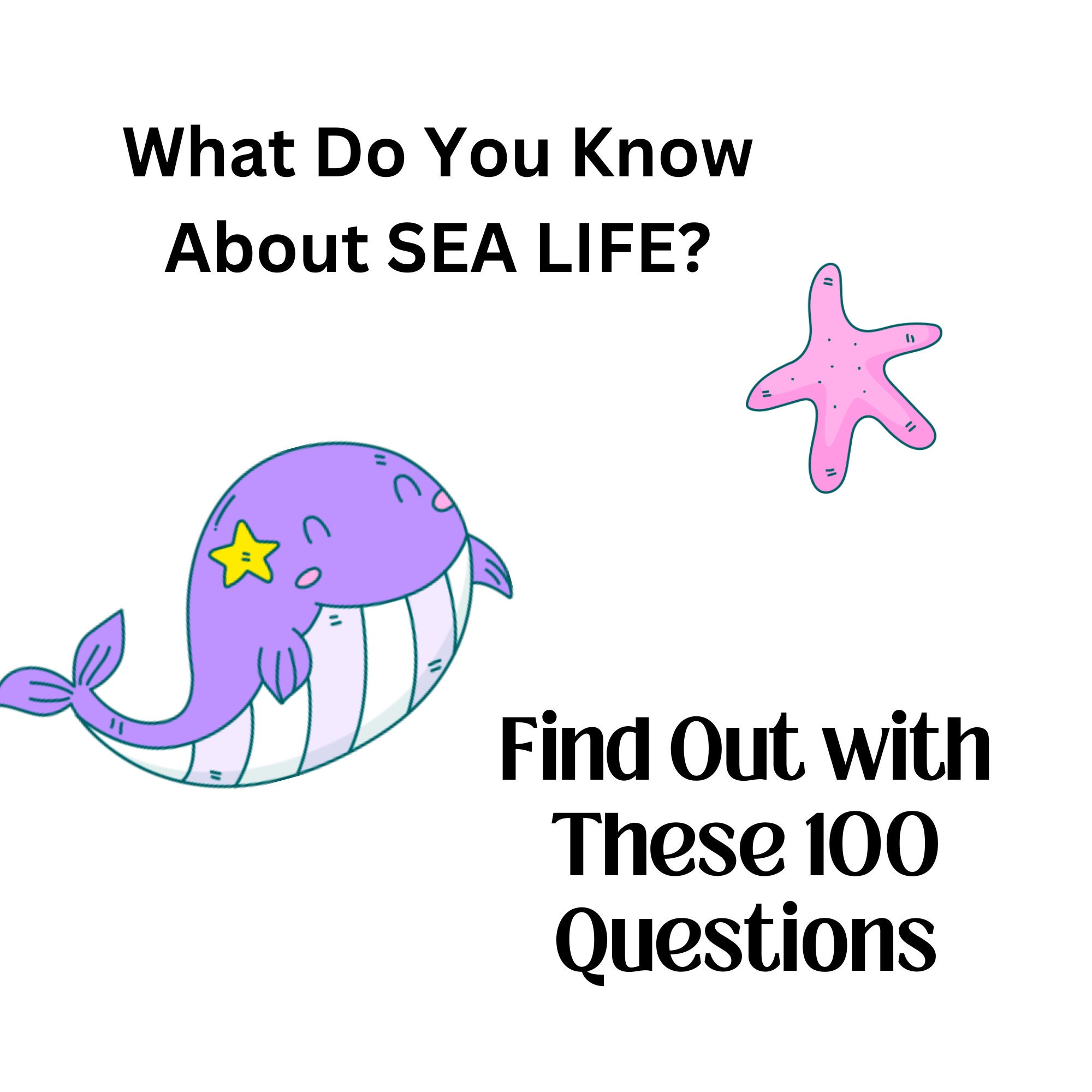 100 Sea Life Trivia Quiz Party Game Flash Cards ages 9-12 and Adults ...