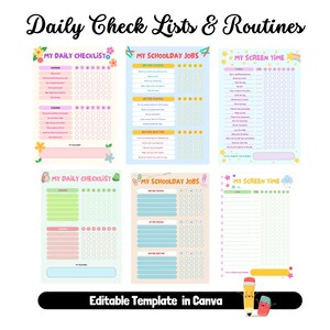 Editable Kids Chore Charts, Reward, Allowance, Screen Time, School ...