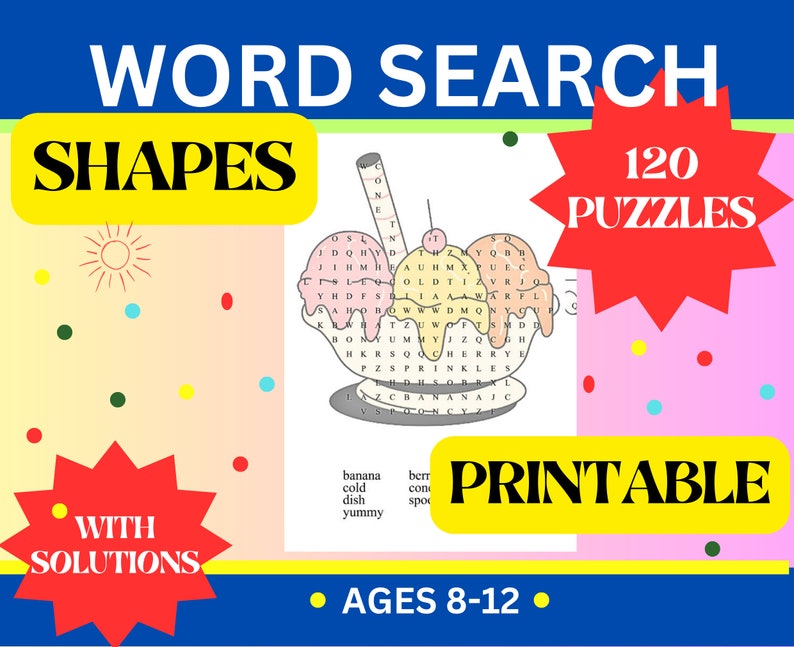 120 Word Search Puzzles SHAPE Word Search Ages 8 to 12 Printable ...