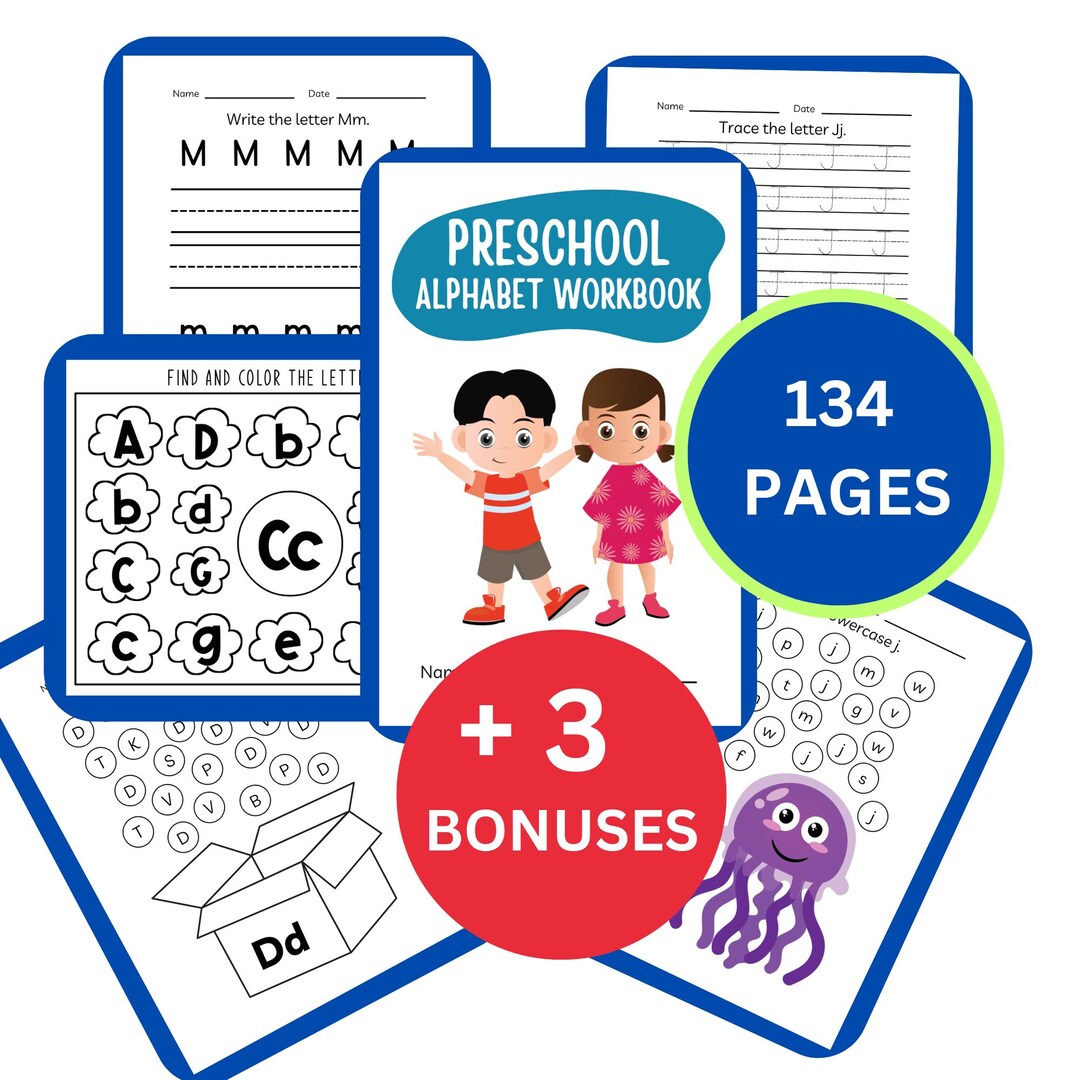 Preschool Alphabet Workbook A to Z Flashcards Tracing Find Coloring ...