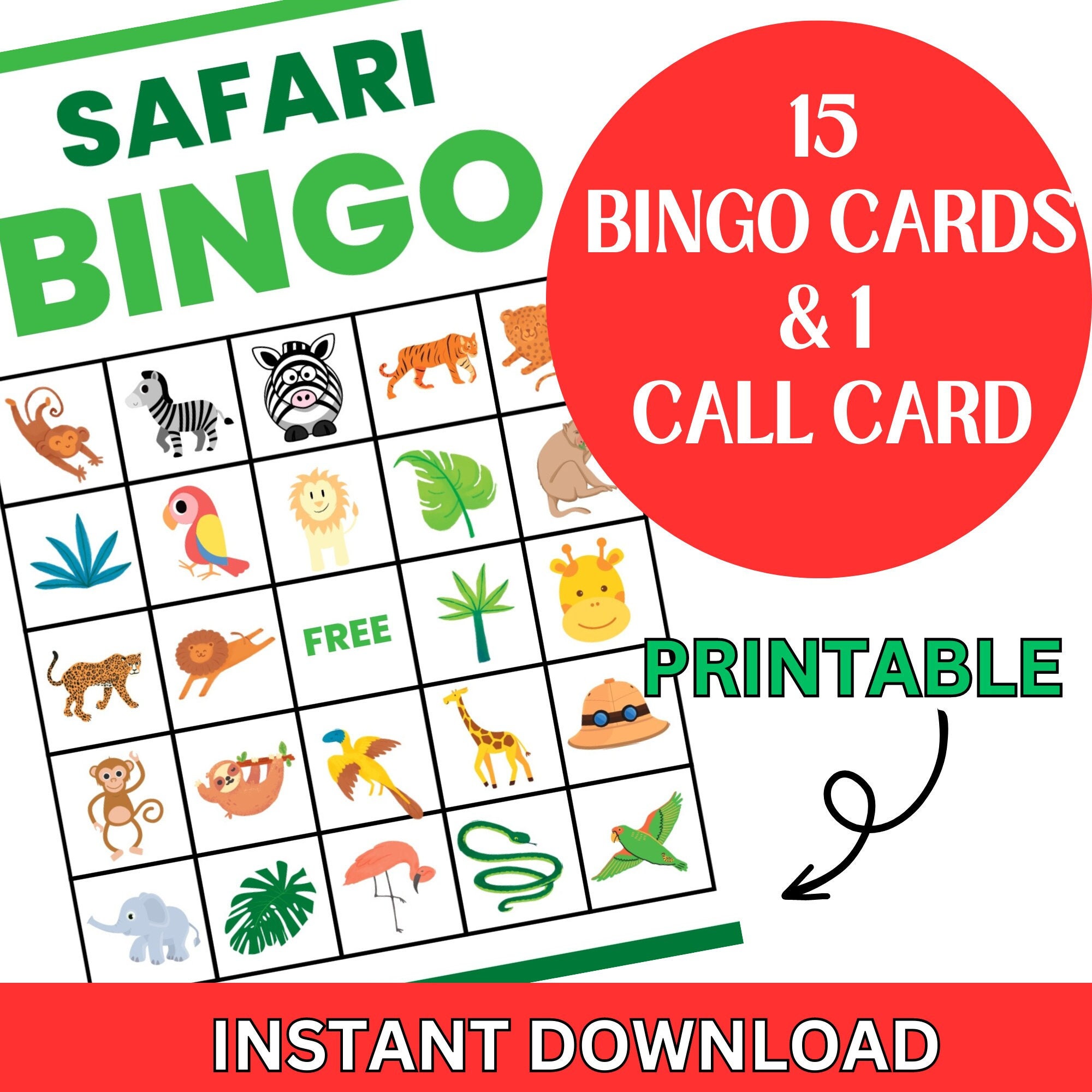 15 SAFARI Bingo Cards Animal Pictures Instead of Numbers Printable ...