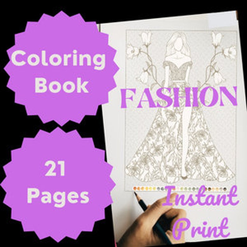 21 Printable FASHION Coloring Pages - Adult Teenager Coloring Book ...