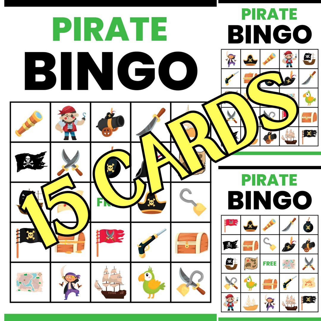 15 PIRATE Bingo Cards PIRATE Life Pictures Instead of Numbers Printable ...