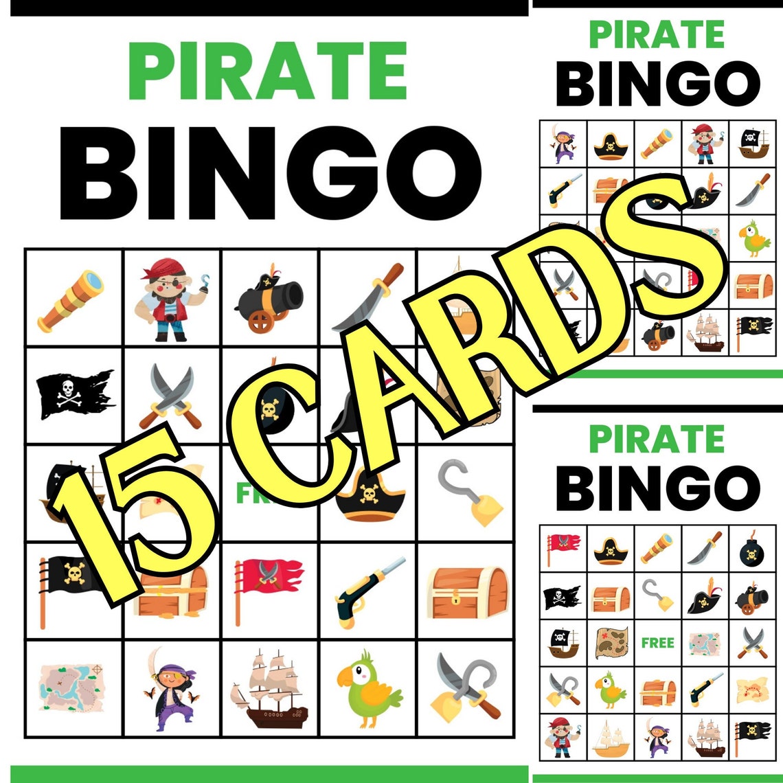 15 PIRATE Bingo Cards PIRATE Life Pictures Instead of Numbers Printable ...