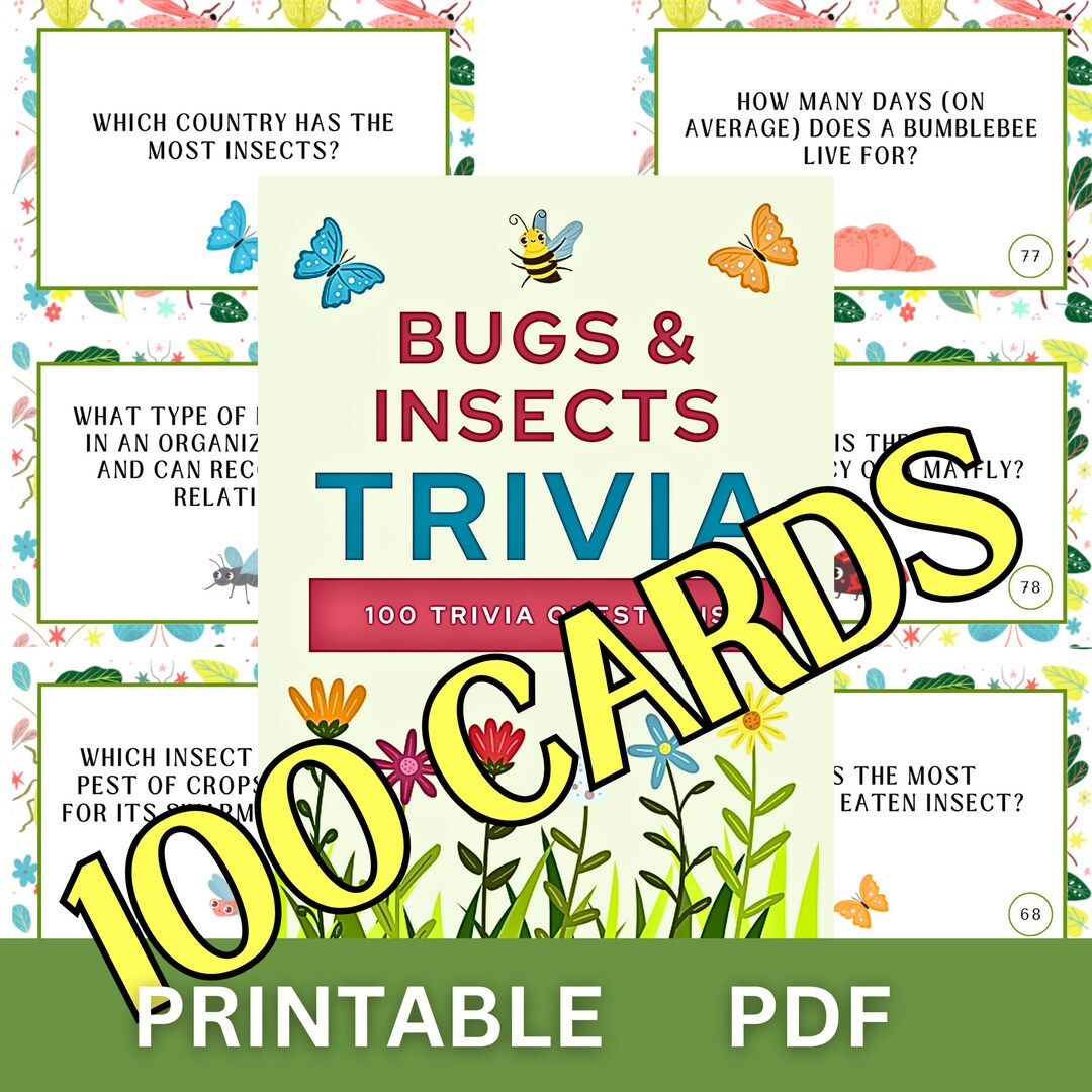 100 BUGS and INSECTS Trivia Games Party Game Flash Cards ages 9-12 and ...