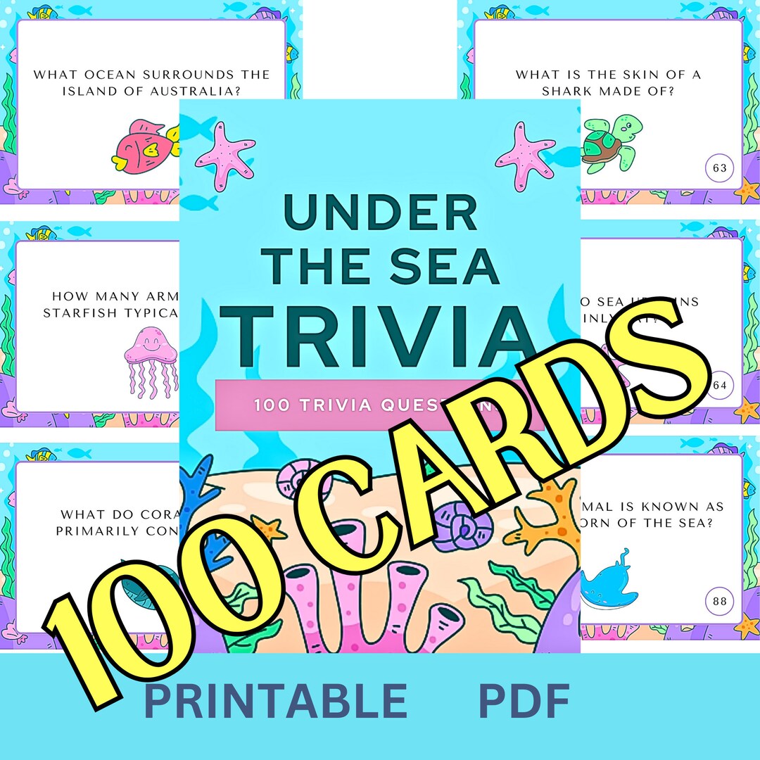 100 Sea Life Trivia Quiz Party Game Flash Cards ages 9-12 and Adults ...