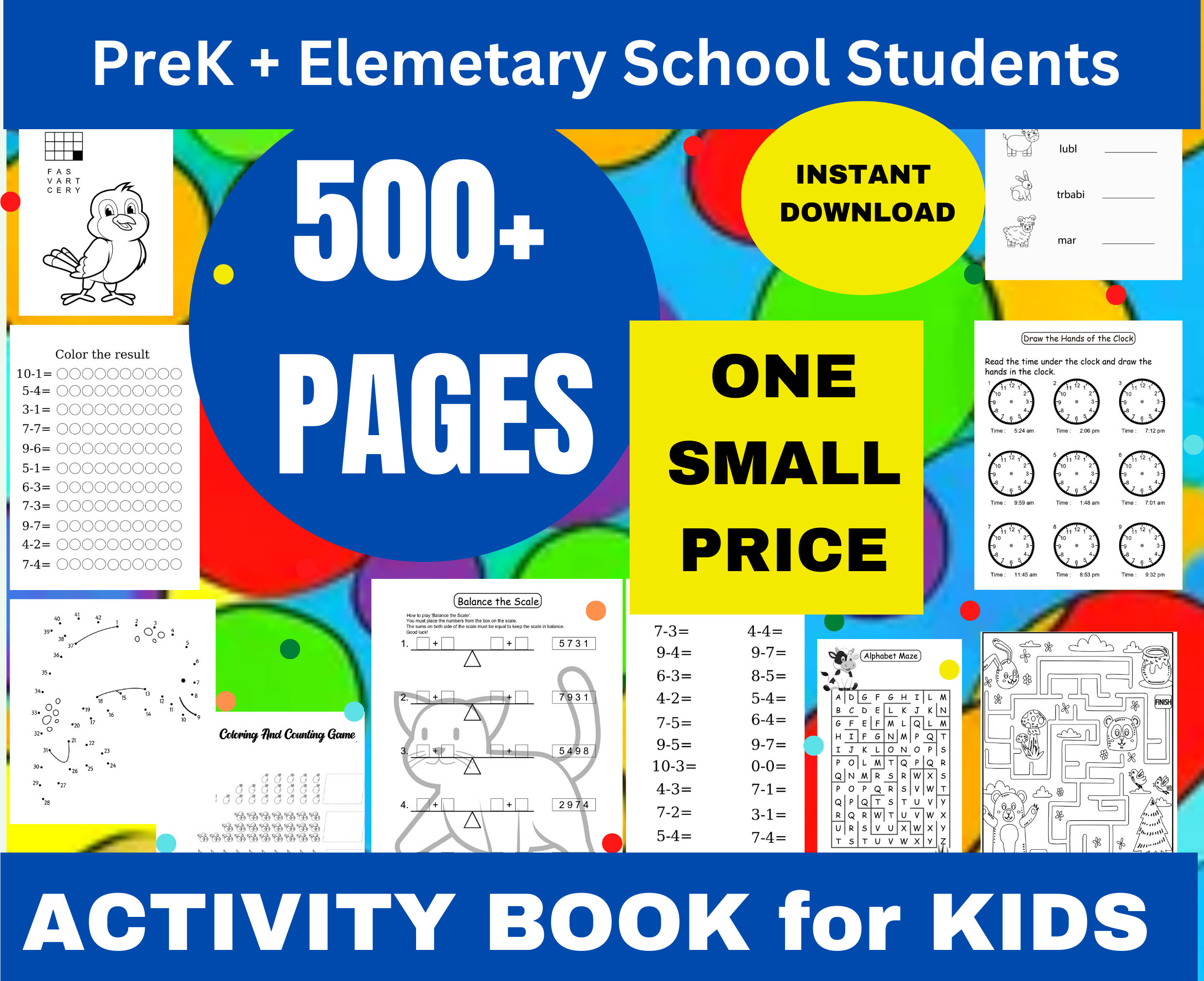 Over 500 Printable Activity Pages Ages 5 to 8 Activity Book for Prek ...