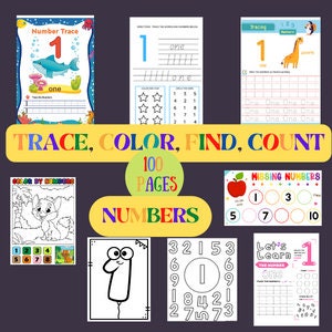 Trace Numbers Bundle, 100 ALL NUMBERS Activity Pages for Kids, Color ...