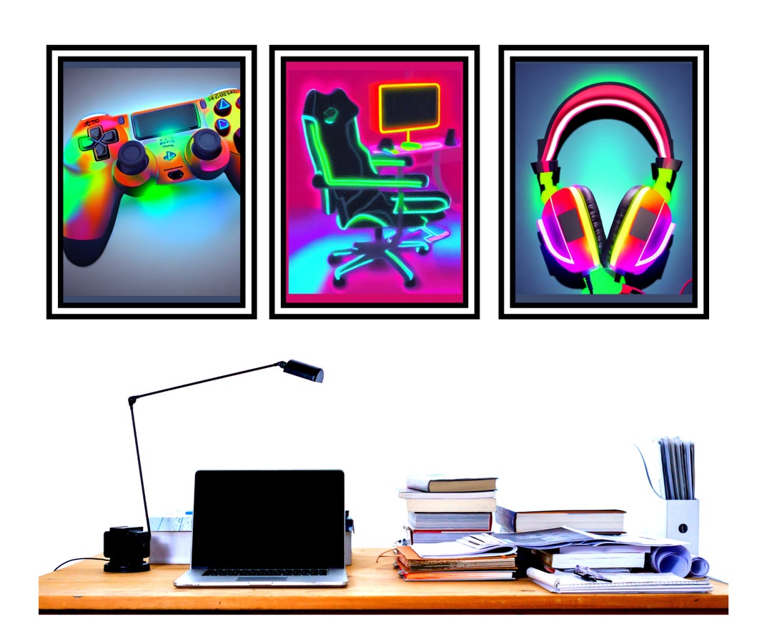 3 Gaming Prints Set, Gamer Prints, Gaming Room Decor , Digital Neon ...