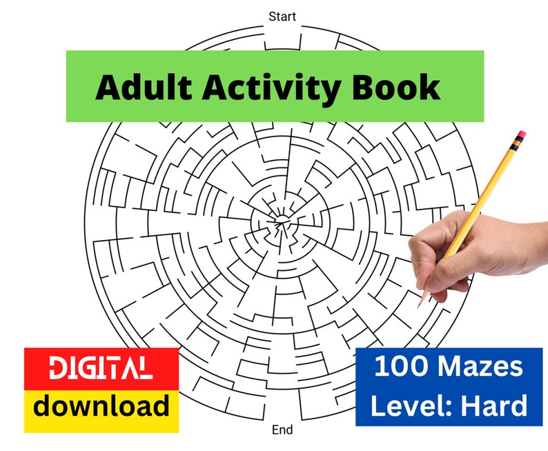 Printable Activity Book for Adults 200 Mazes Hard Level Gift Shape ...