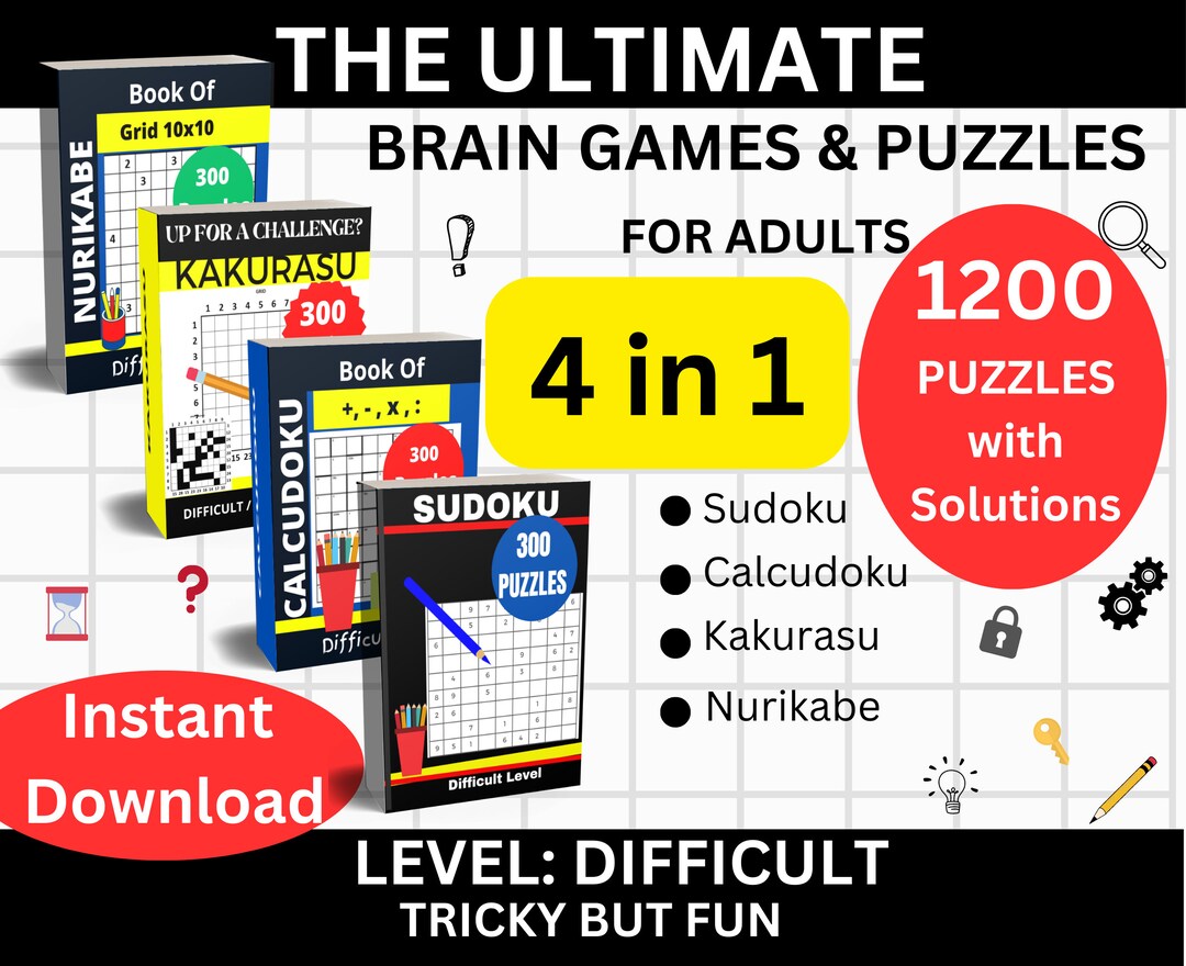 1200 Puzzles for Adults - Sudoku Calcudoku Nurikabe Kakurasu ...