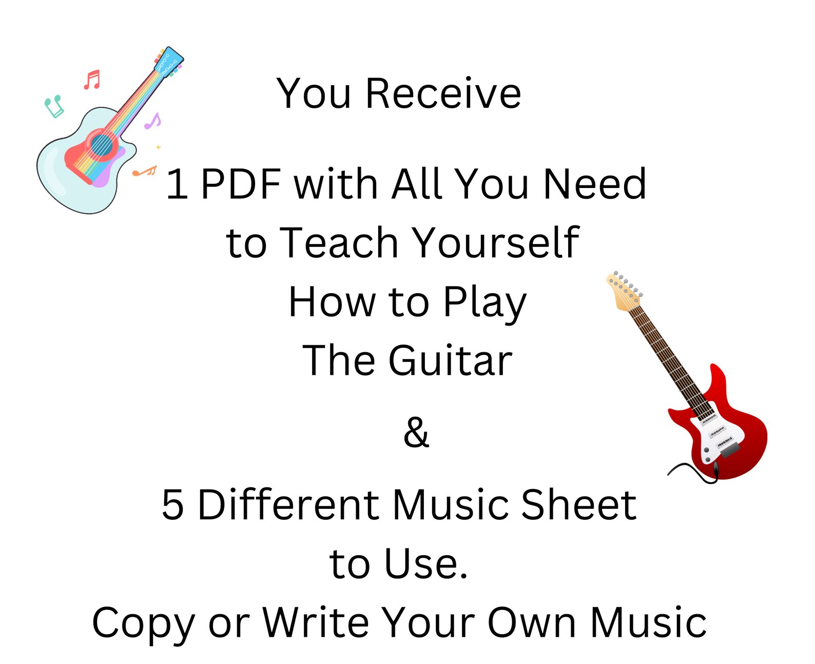 Printable Guitar Lesson + 5 Guitar Music Sheets - Tab Chord Plain Bass ...