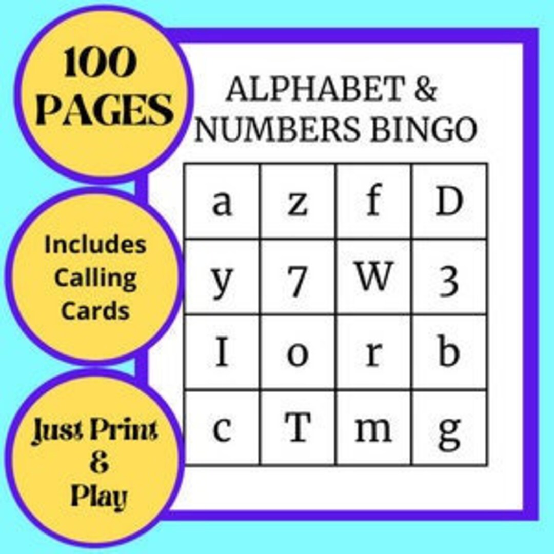 Educational Bingo Game - 100 Alphabet & Numbers Cards - Printable ...