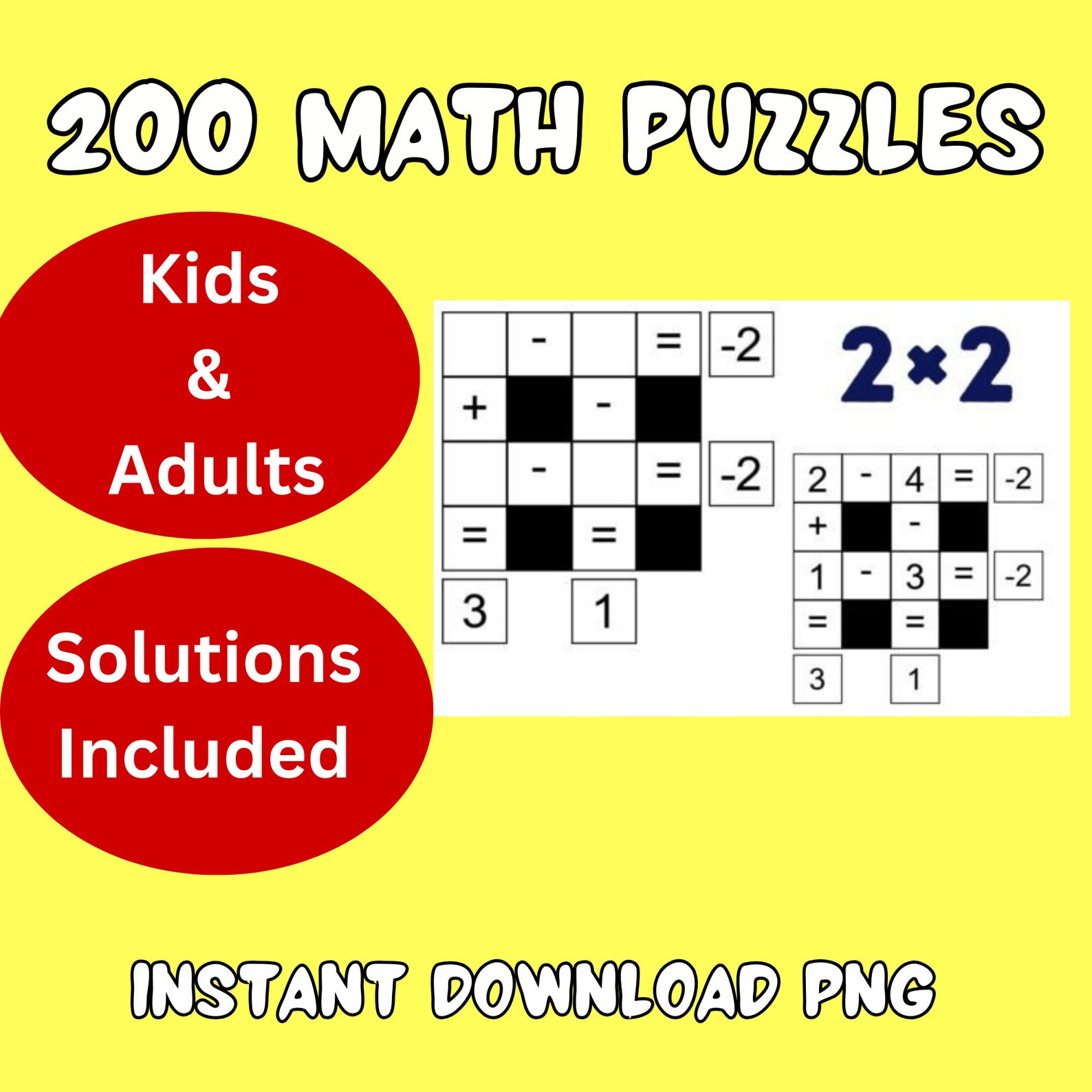 200 X Math Puzzles Matrix Equations Grid Classic Brain Teaser Logic ...