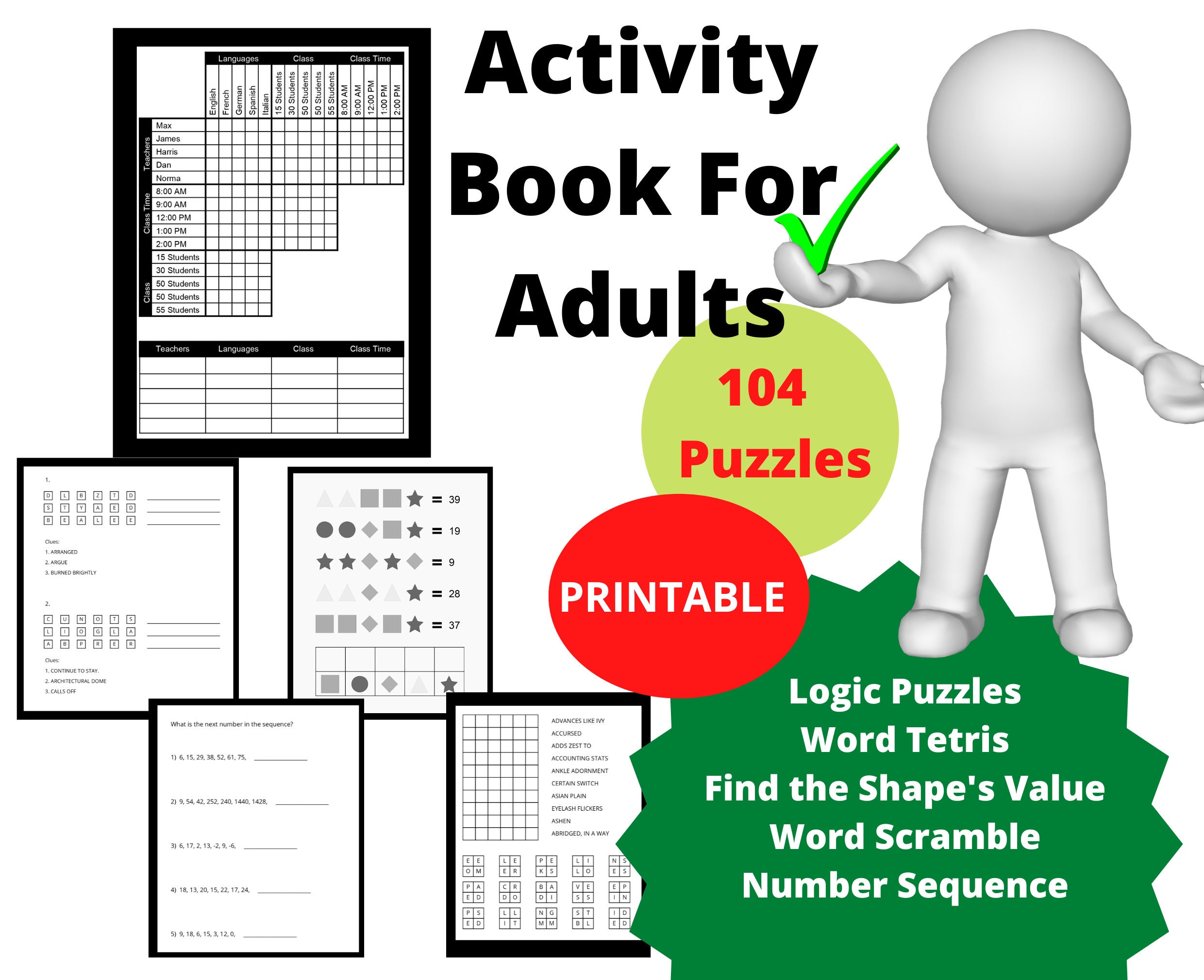 Activity Book for Adults 104 Challenging Puzzles Word and Number Games ...