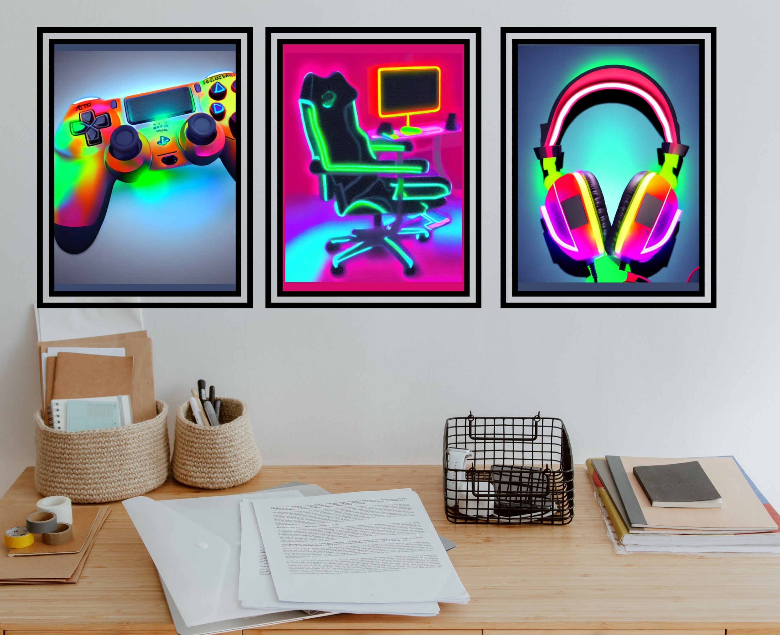 3 Gaming Prints Set, Gamer Prints, Gaming Room Decor , Digital Neon ...