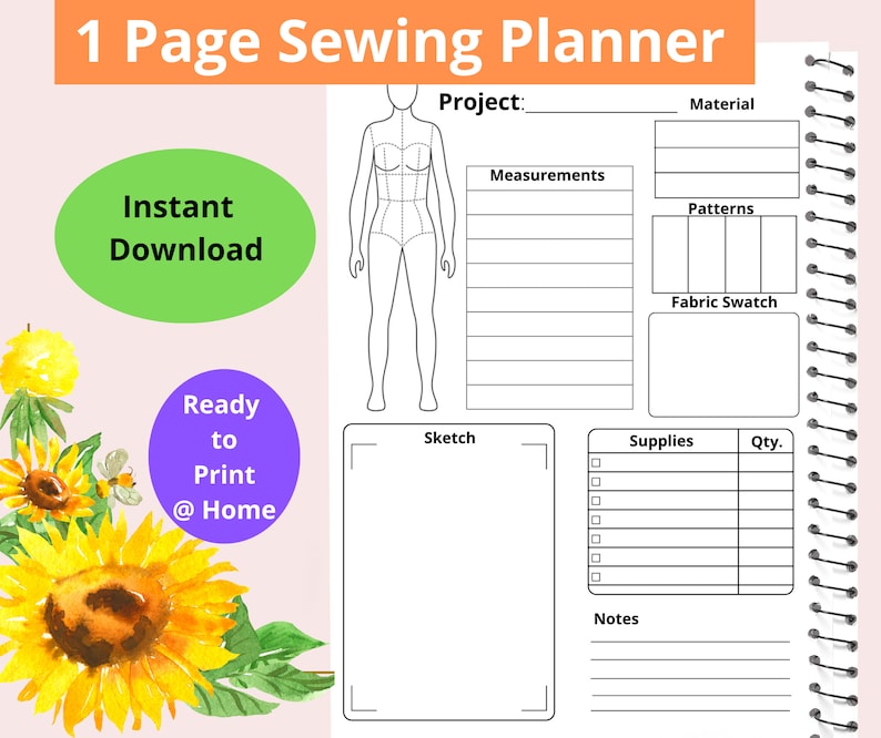 Printable SEWING Planner 1 Page With All You Need for Your - Etsy