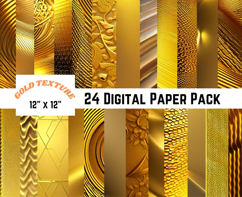 Set of 24 Golden Digital Paper Pack, Scrapbook Paper, Gold Foil Digital ...