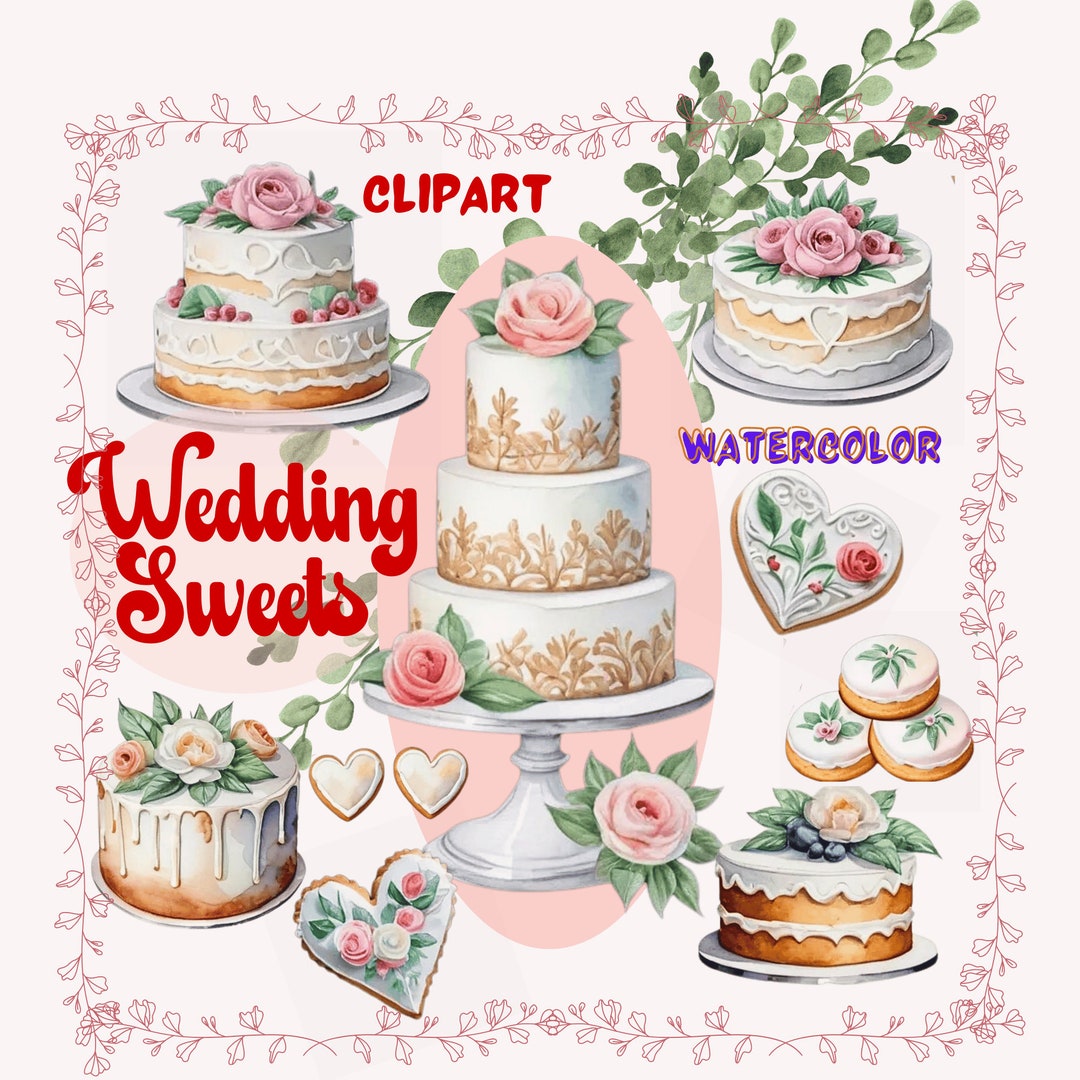 Watercolor Wedding Cake Clipart Bridal Sweets Food Ideas 30 X ...