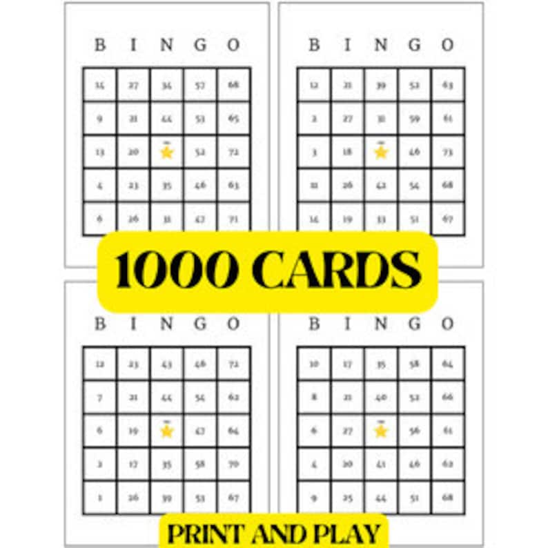 1000 Bingo Cards, Large Print, Bingo Board 1-75 (instant Download PDF ...