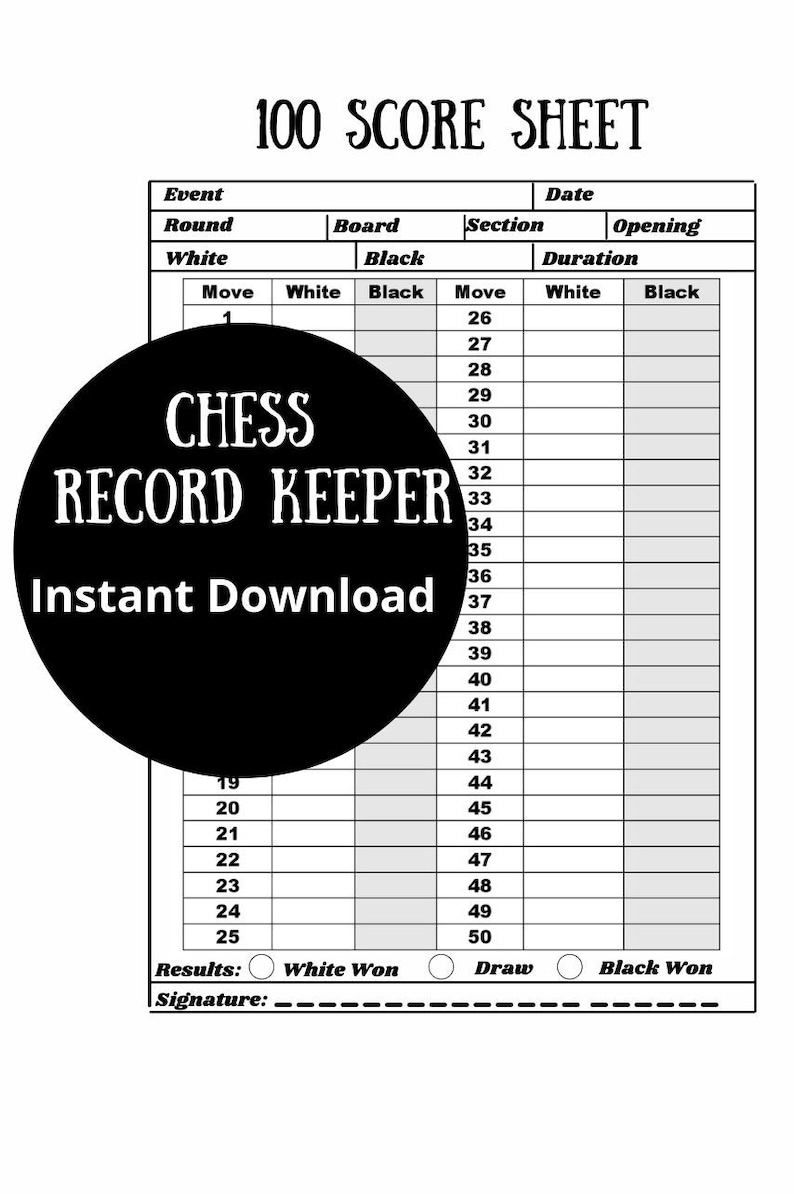 Chess Score Sheet Record and Track Your and Your Opponent Moves in a ...