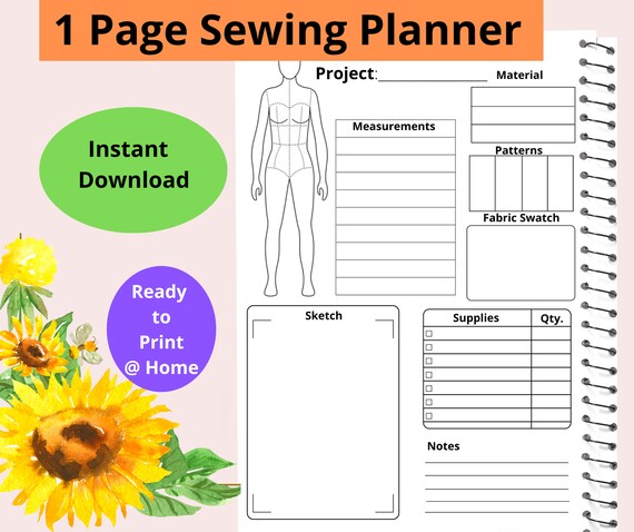 Printable SEWING Planner 1 Page With All You Need for Your - Etsy