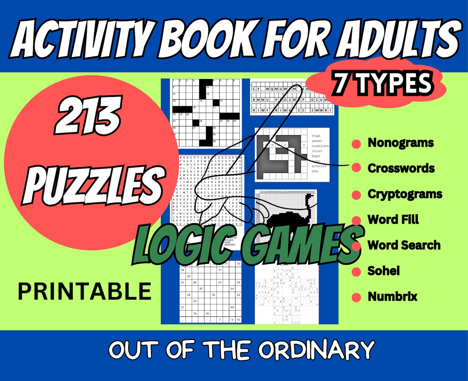 Activity Book for Adults - 213 Logic Games - 7 Different Types of ...