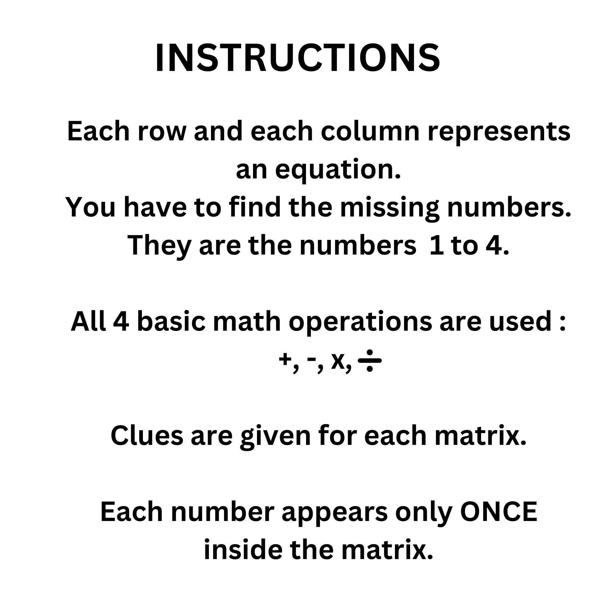 200 X Math Puzzles Matrix Equations Grid Classic Brain Teaser Logic ...