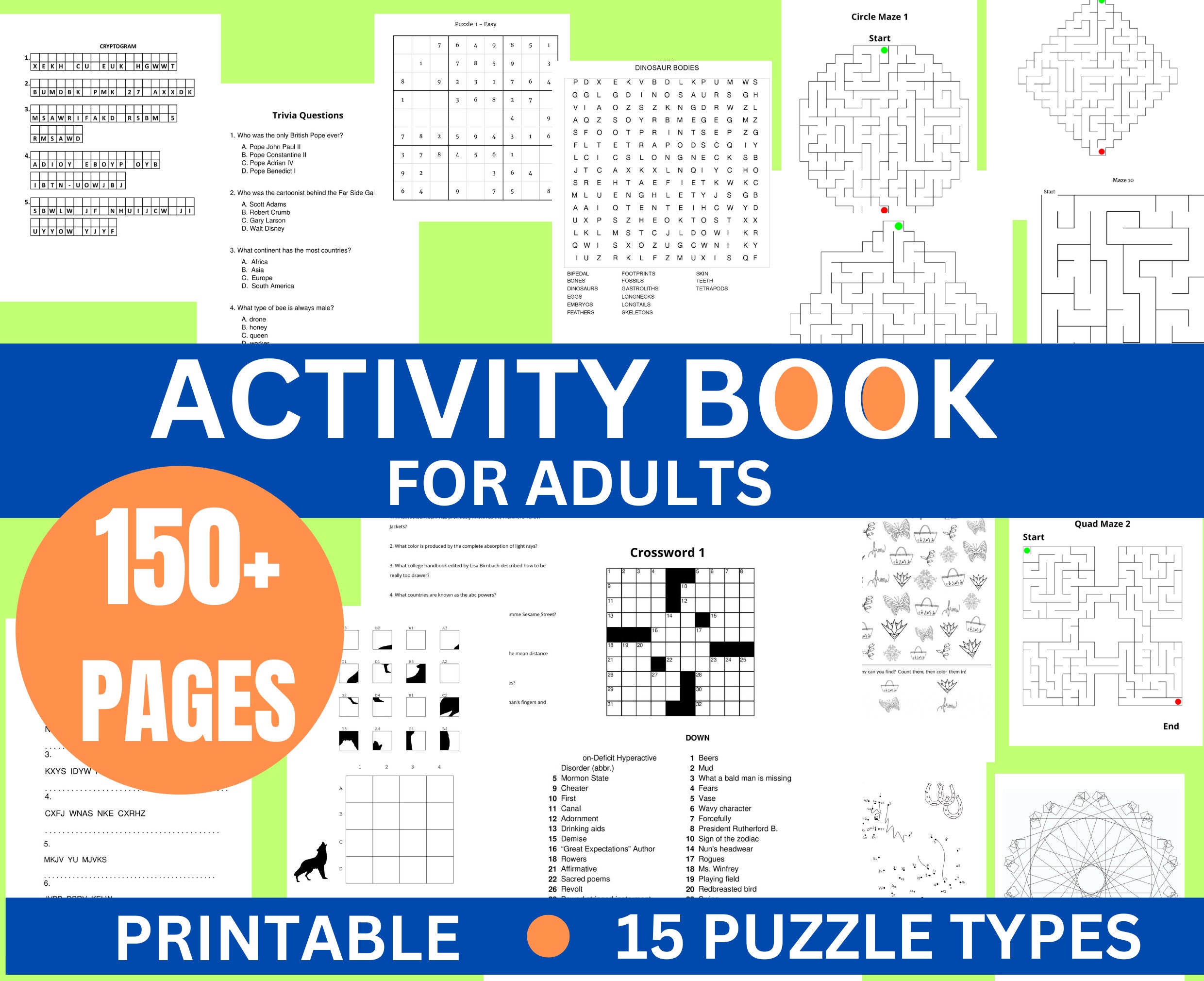 150 Puzzles - HUGE ACTIVITY BOOK - Instant Download Digital Print Pdf ...