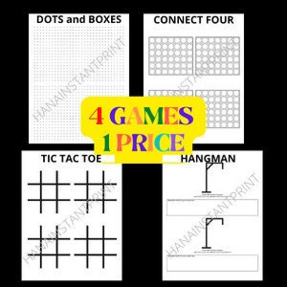4 Printable Games Dots and Boxes Connect Four Tic Tac Toe - Etsy