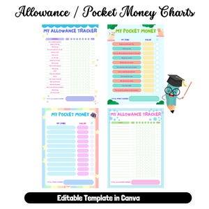 Editable Kids Chore Charts, Reward, Allowance, Screen Time, School ...