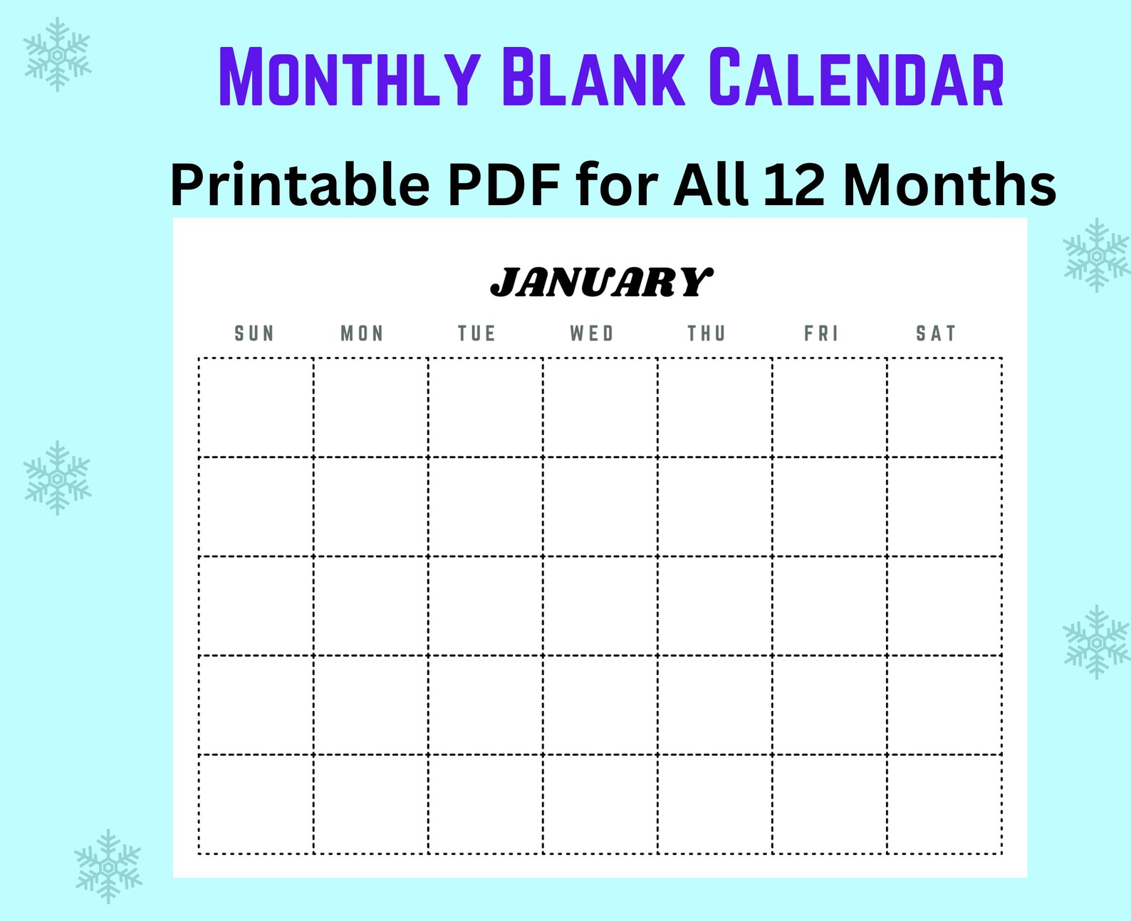 Printable MONTHLY Calendar With Undated Pages - 12 Month Calendar Blank ...