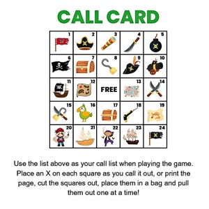 15 PIRATE Bingo Cards PIRATE Life Pictures Instead of Numbers Printable ...