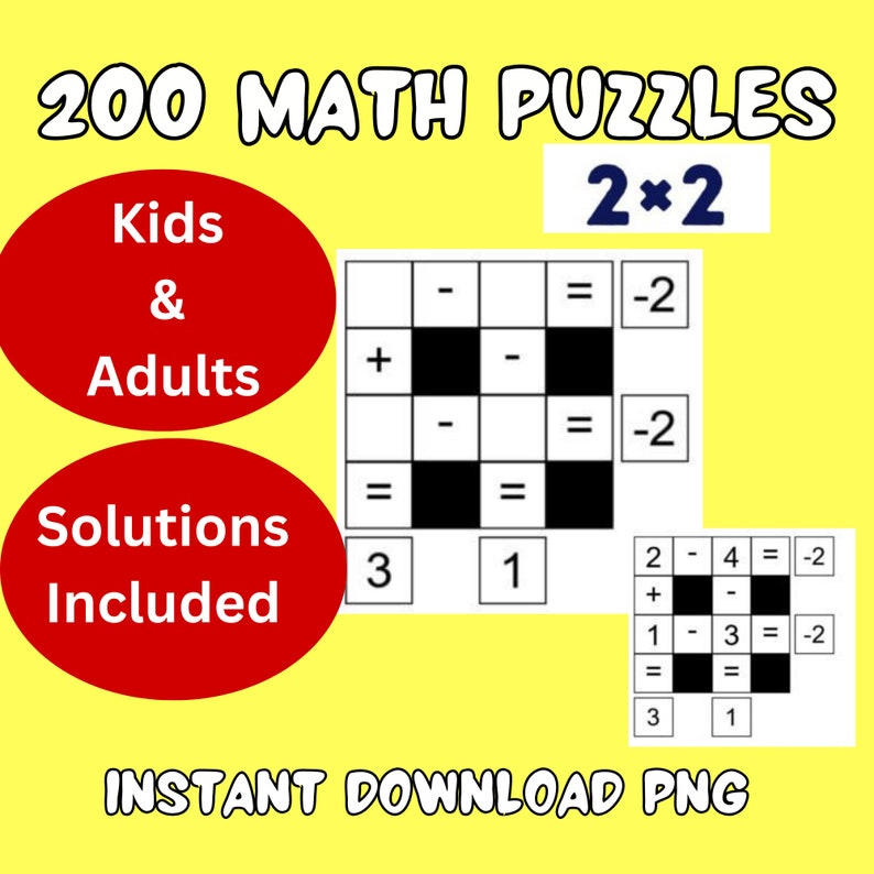 200 X Math Puzzles Matrix Equations Grid Classic Brain Teaser Logic ...