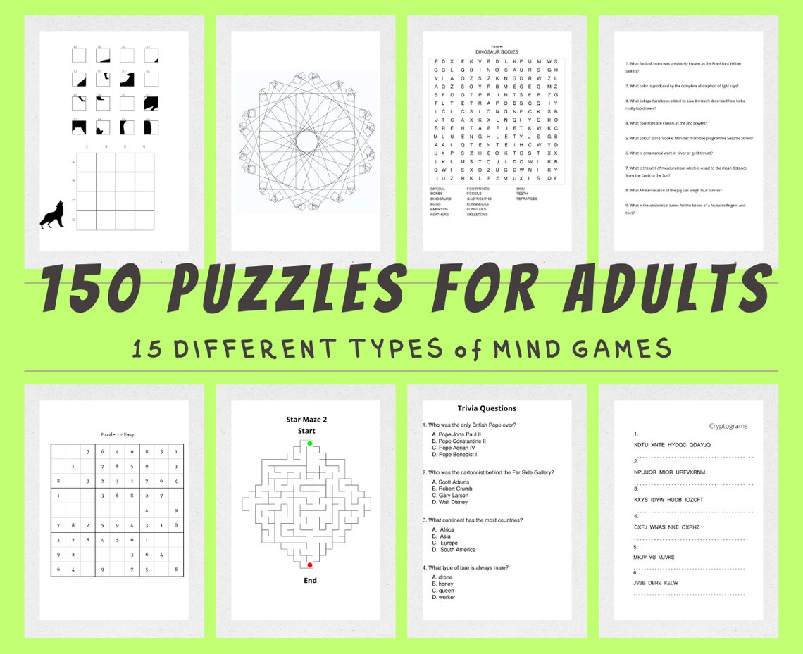 150 Puzzles - HUGE ACTIVITY BOOK - Instant Download Digital Print Pdf ...