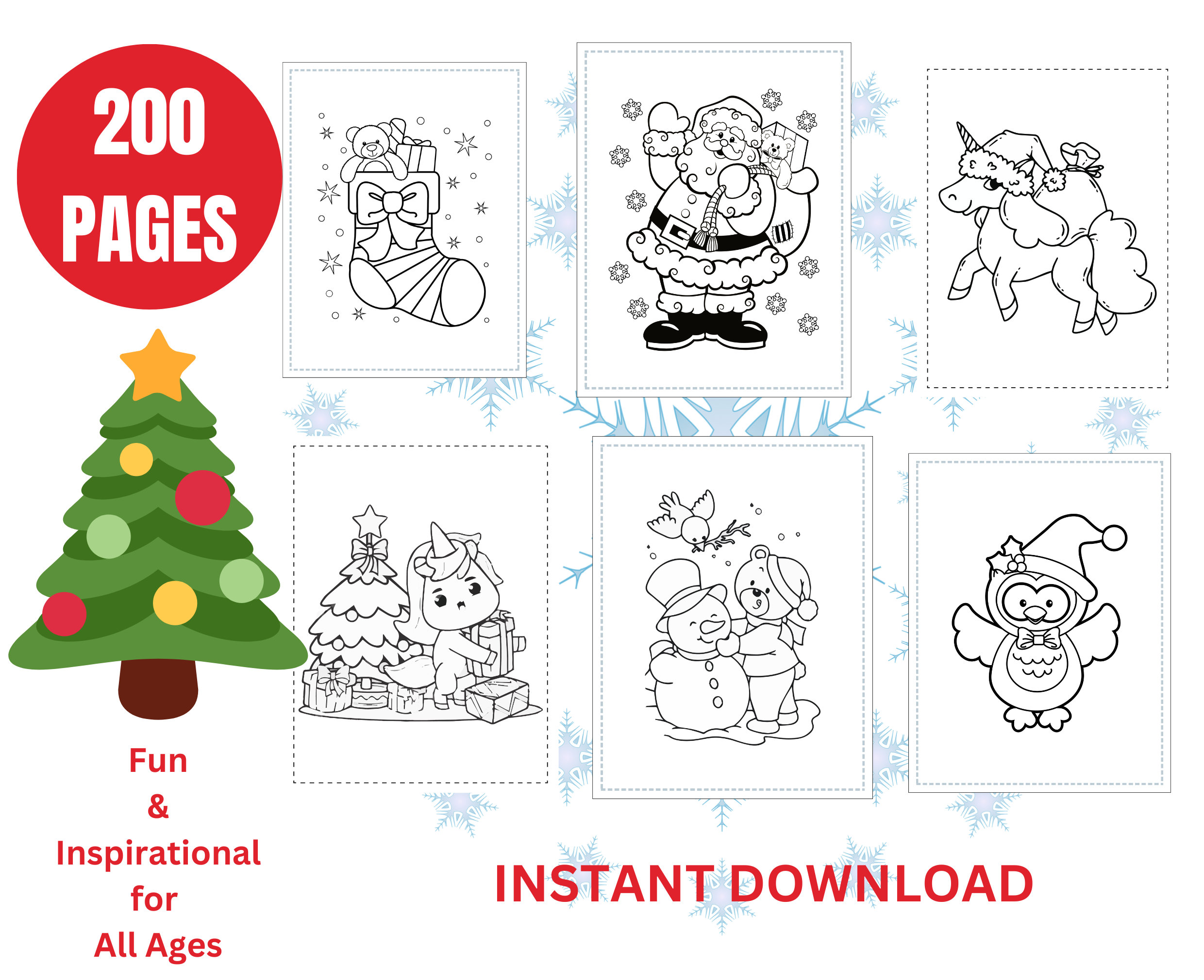 Christmas Activity Book 200 Coloring Pages 100 Stickers - Etsy
