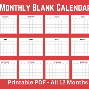 Printable MONTHLY Calendar With Undated Pages - 12 Month Calendar Blank ...