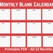 Printable MONTHLY Calendar With Undated Pages - 12 Month Calendar Blank ...