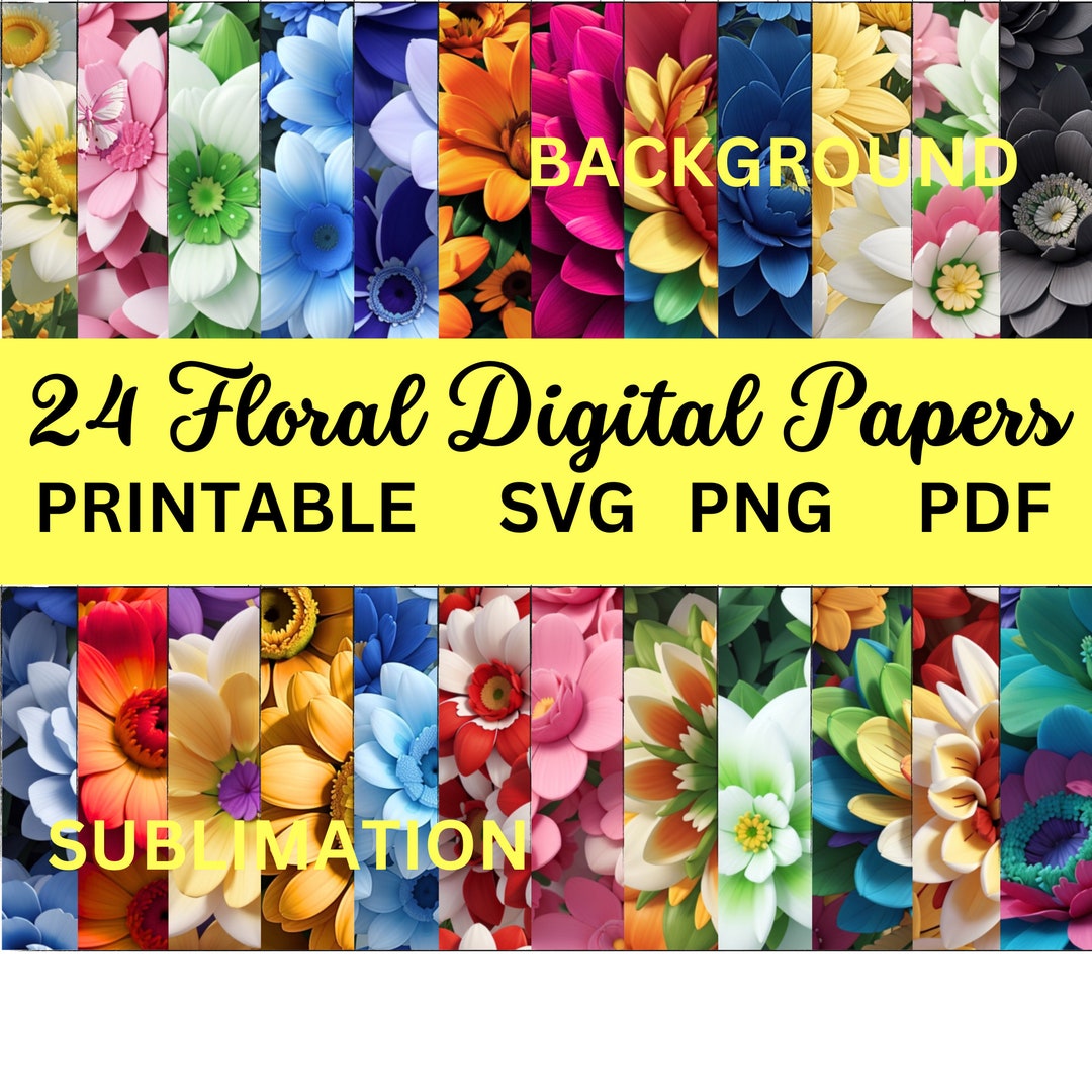 3D Pastel Flowers Digital Paper Bundle _ 24 SVG and PNG Files _ PDF ...