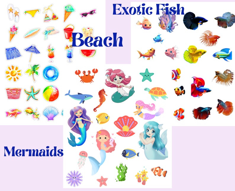 Activity Book for Kids 70 Stickers Fish Mermaids Beach - Etsy