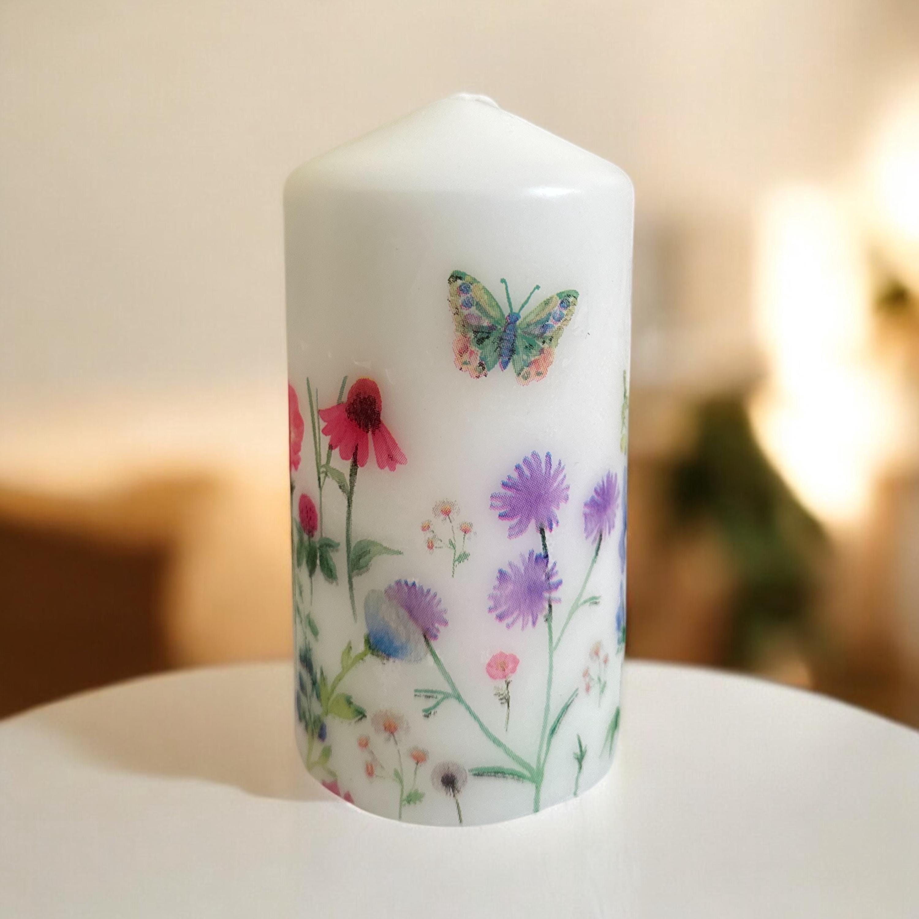 Floral Decoupage Candle: Handmade Spring Flower Pillar Candle - Etsy