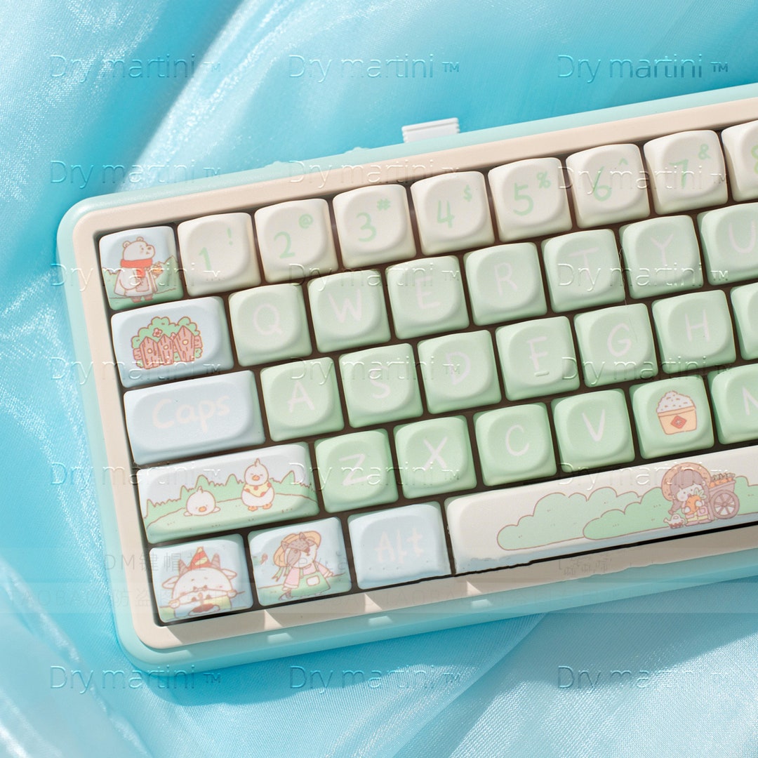 128keys Happy Farm Theme Keycap Set,green Keycap,moc Profile Keycap,pbt ...