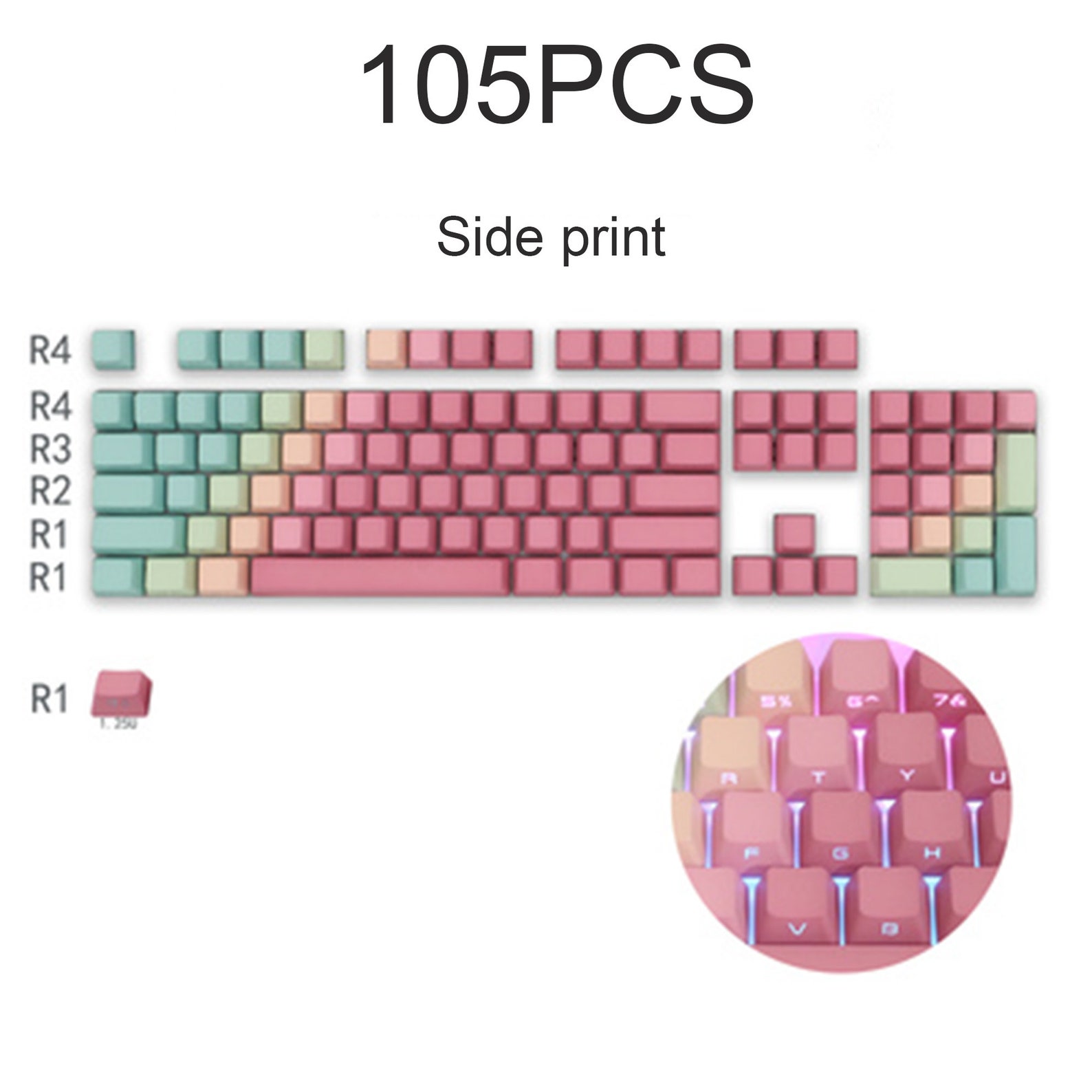 Rainbow Gradient Theme Keycaps Set Top/side Print Keycaps - Etsy
